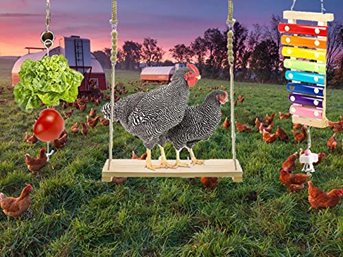 3 Packs Chicken Toys for Coop, Including Chicken Swing, Xylophone, Vegetable Hanging Feeder for Hens, for Chicken Medium Large Bird Parrot Training
