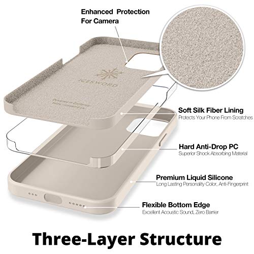 IceSword iPhone 13 Stone Case 6.1β (2021), Liquid Silicone Slim Shockproof Phone Case Cover, Soft Anti-Scratch Microfiber Lining, Matte Beige, Tan, Cream, Protective Compatible iPhone 13 - Stone