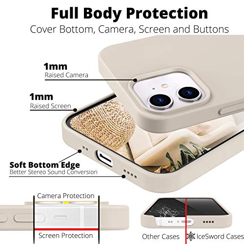 IceSword iPhone 13 Stone Case 6.1β (2021), Liquid Silicone Slim Shockproof Phone Case Cover, Soft Anti-Scratch Microfiber Lining, Matte Beige, Tan, Cream, Protective Compatible iPhone 13 - Stone