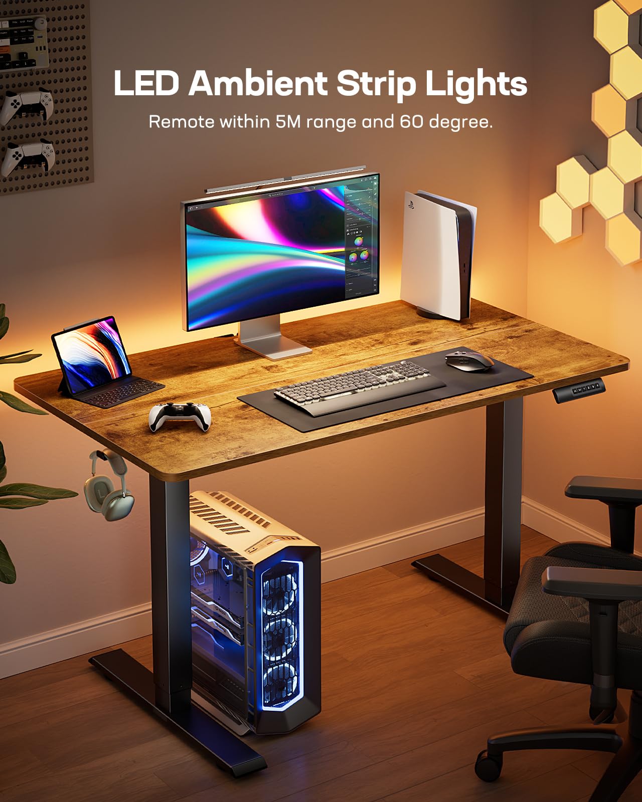 Marsail Electric Standing Desk, 55 * 24 Inch Height Adjustable Sit Stand up Desk with 3 Memory Preset, Headphone Hook Computer Desk Workstation for Home Office, Treadmill Pad