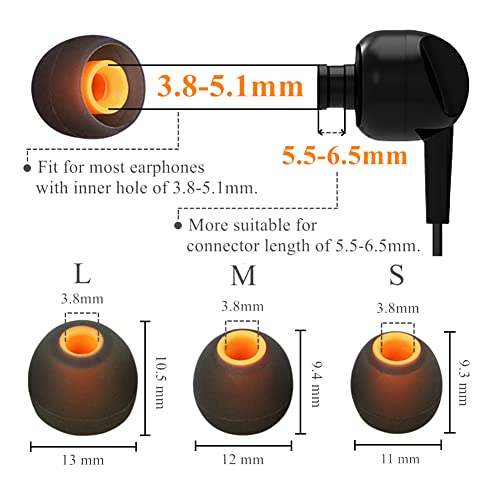 9 Pairs Replacement Earbud Tips,Silicone Eargels Ear Tips,Compatible with Senso,Zeus,Otium,Hussar,Mpow(Inner Hole 3.8-5.1mm) in-Ear Headphones S,M,L