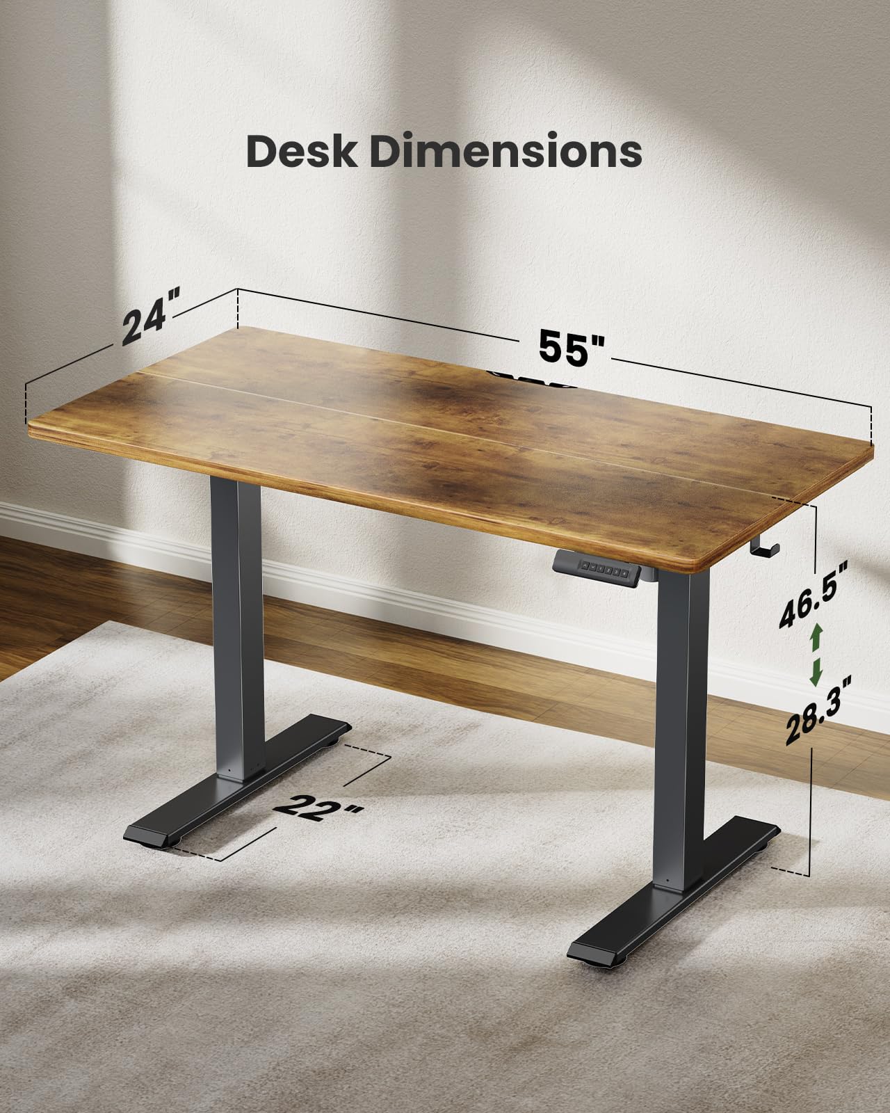 Marsail Electric Standing Desk, 55 * 24 Inch Height Adjustable Sit Stand up Desk with 3 Memory Preset, Headphone Hook Computer Desk Workstation for Home Office, Treadmill Pad