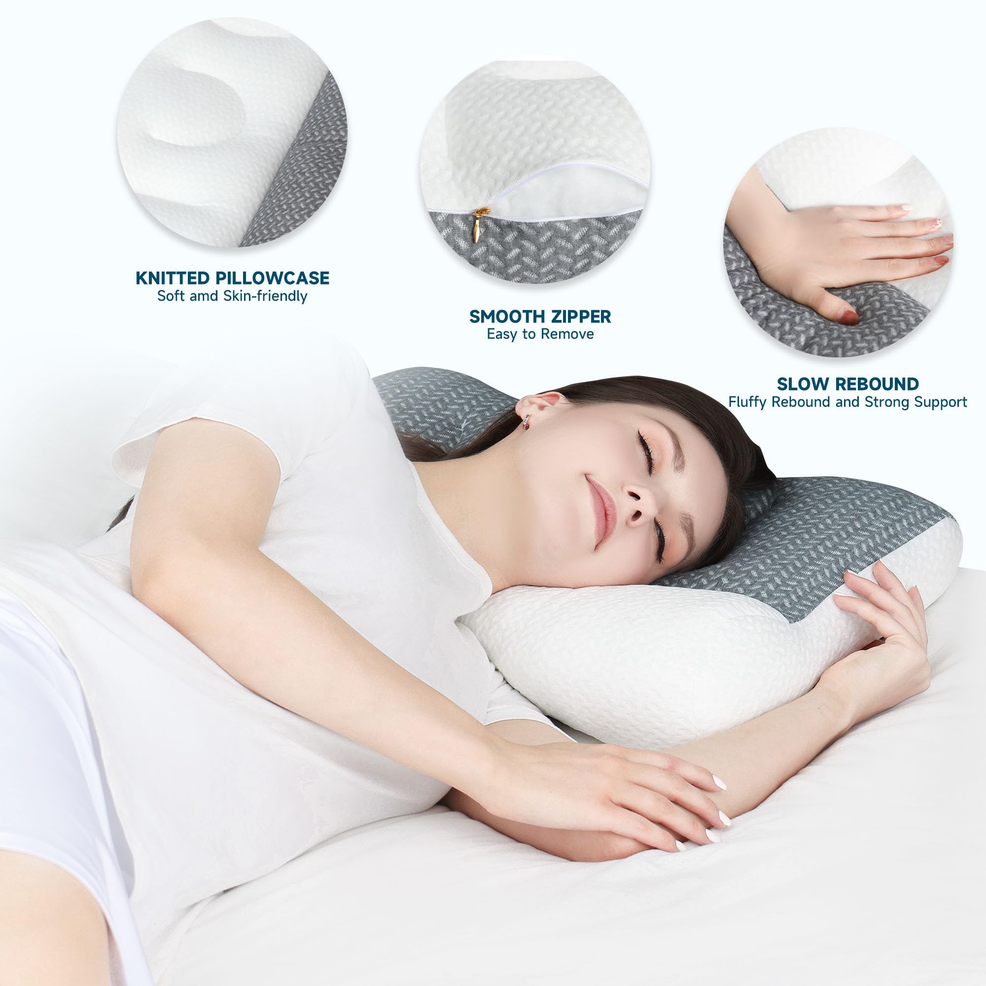 DOINUO Super Ergonomic Pillow, Orthopedic Correction Bed Pillow Repair Traction Pillow, Neck Support Pillow for Side Sleepers, Neck and Shoulder Pain Pillow for All Sleeping Positions