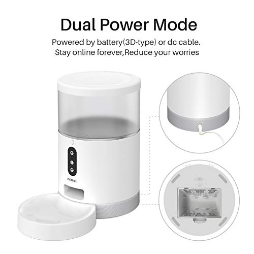 Peteme Automatic Cat Feeder,Smart Pet Feeder 4L with APP Control for Dry Food, 0-10 Portion Control for 1-6 Meals Daily, Auto Food Dispenser for Small Pets with 10s Voice Recording