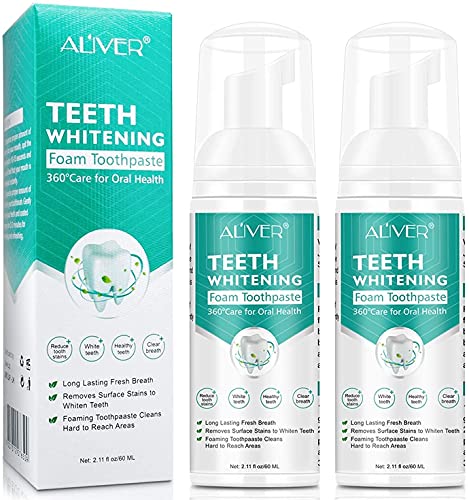 Teeth Whitening Foam Toothpaste, Teeth Whitening Mousse, Baking Soda Toothpaste, Stain Removal Toothpaste, 360 Care Month and Healthy Oral Environment, Travel Friendly, 2 Pack