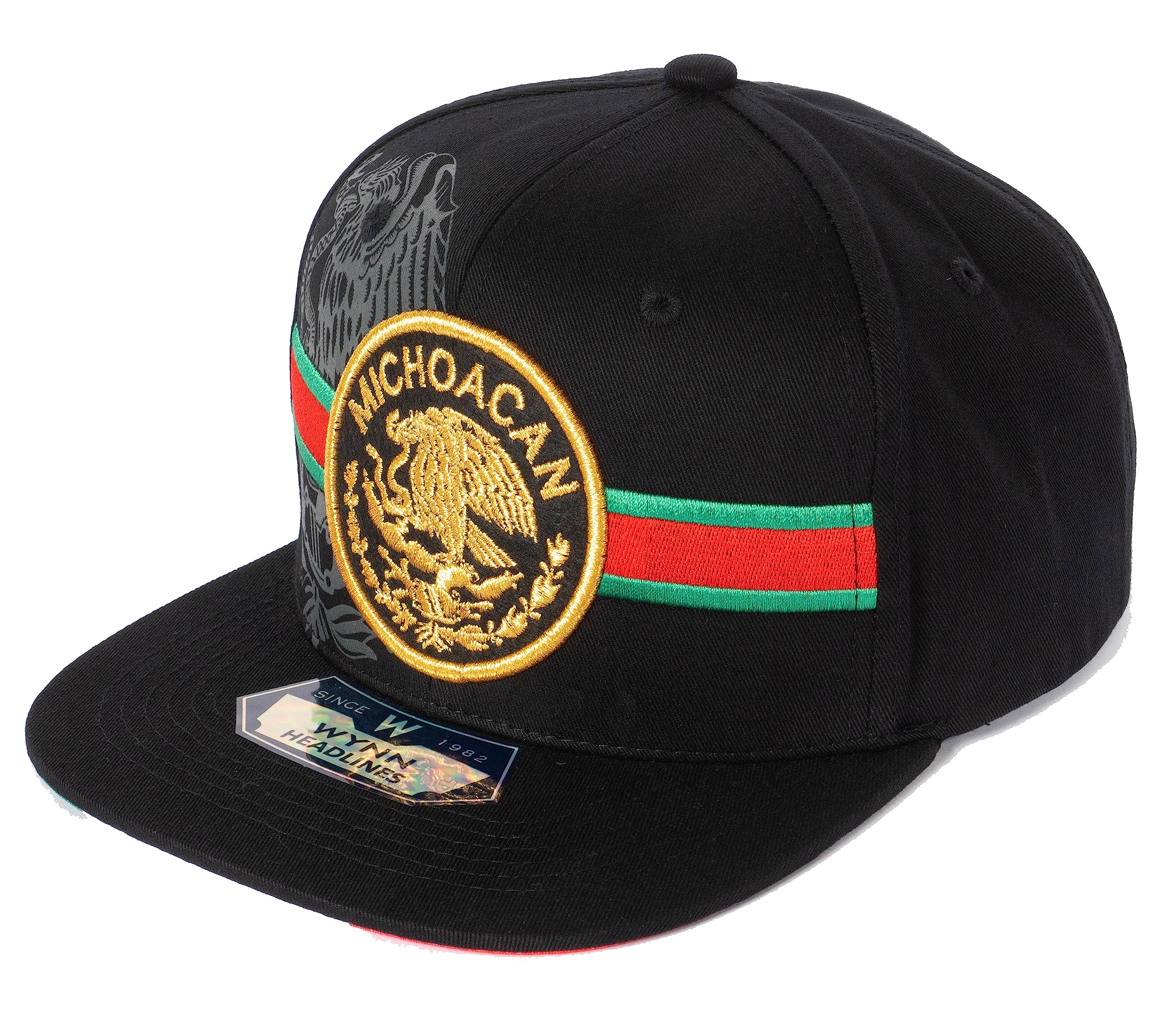 Mexican Hat Mexico State Federal Name Embroidered Snapback Flat Bill Baseball Cap (State-Michoacan) Black
