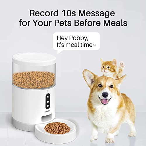Peteme Automatic Cat Feeder,Smart Pet Feeder 4L with APP Control for Dry Food, 0-10 Portion Control for 1-6 Meals Daily, Auto Food Dispenser for Small Pets with 10s Voice Recording