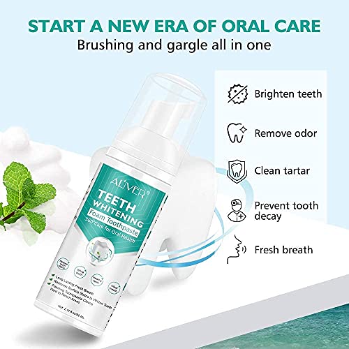 Teeth Whitening Foam Toothpaste, Teeth Whitening Mousse, Baking Soda Toothpaste, Stain Removal Toothpaste, 360 Care Month and Healthy Oral Environment, Travel Friendly, 2 Pack