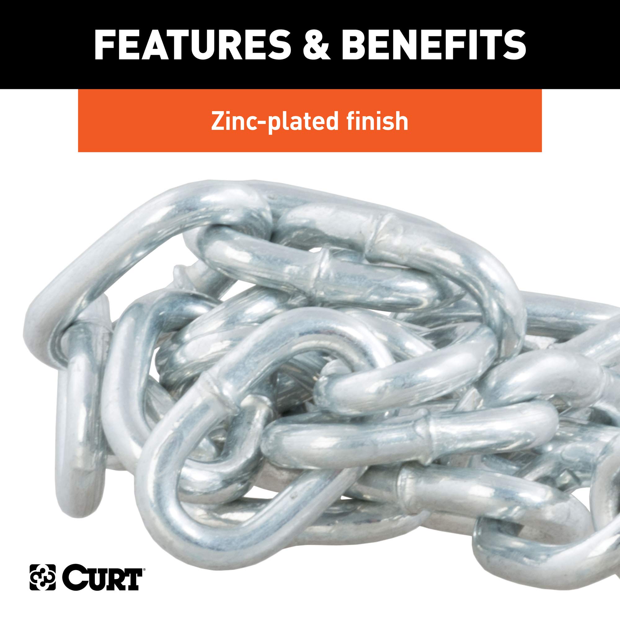 CURT 80020 27-Inch Trailer Safety Chain with 3/8-In S Hook, 2,000 lbs Break Strength