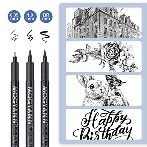 Mogyann Drawing Pens Black Art Pens for Drawing 12 Size Waterproof Ink Pens for Artists Sketching, Manga, Writing