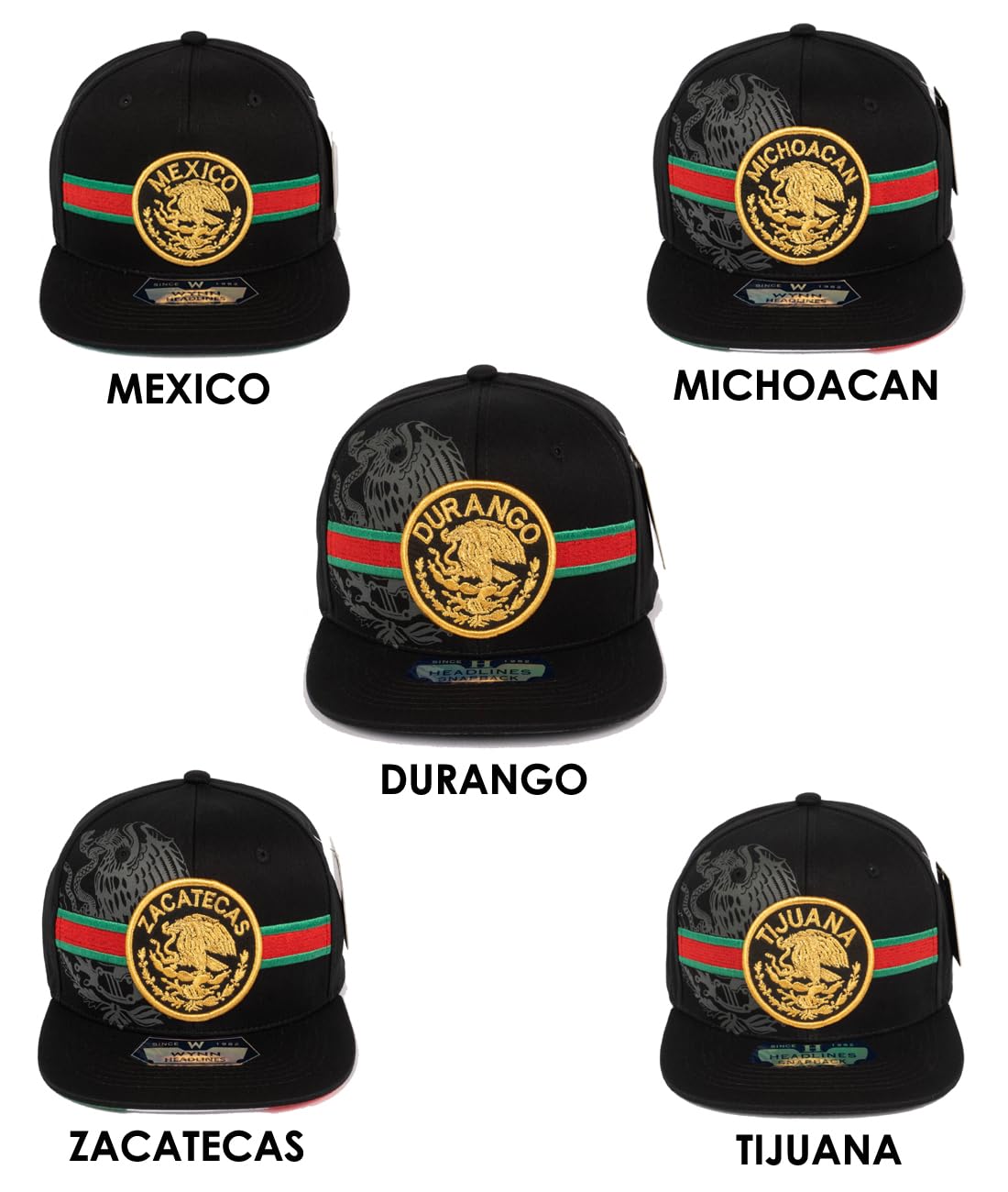 Mexican Hat Mexico State Federal Name Embroidered Snapback Flat Bill Baseball Cap (State-Michoacan) Black