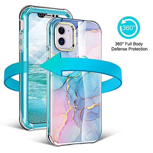DT Series Case for iPhone 11 Case Built with Screen Protector, Lightweight and Stylish Full Body Shockproof Protective Rugged TPU Case for Apple iPhone 11 6.1inch(Marble)