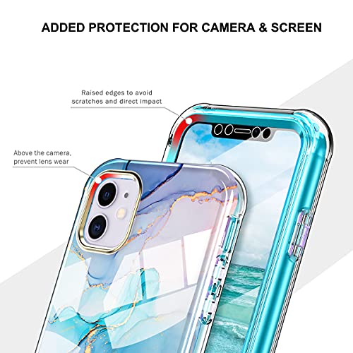 DT Series Case for iPhone 11 Case Built with Screen Protector, Lightweight and Stylish Full Body Shockproof Protective Rugged TPU Case for Apple iPhone 11 6.1inch(Marble)
