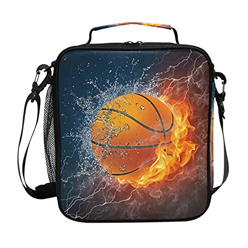 ZOEO Lunch Bag Burning Basketball Insulated Lunch Box for Kids Cooler Tote Large Lunchbox Adjustable Shoulder Strap for Men Women Girl Boy School Office Work PicnicâŚ