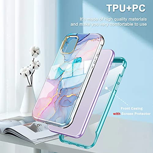 DT Series Case for iPhone 11 Case Built with Screen Protector, Lightweight and Stylish Full Body Shockproof Protective Rugged TPU Case for Apple iPhone 11 6.1inch(Marble)
