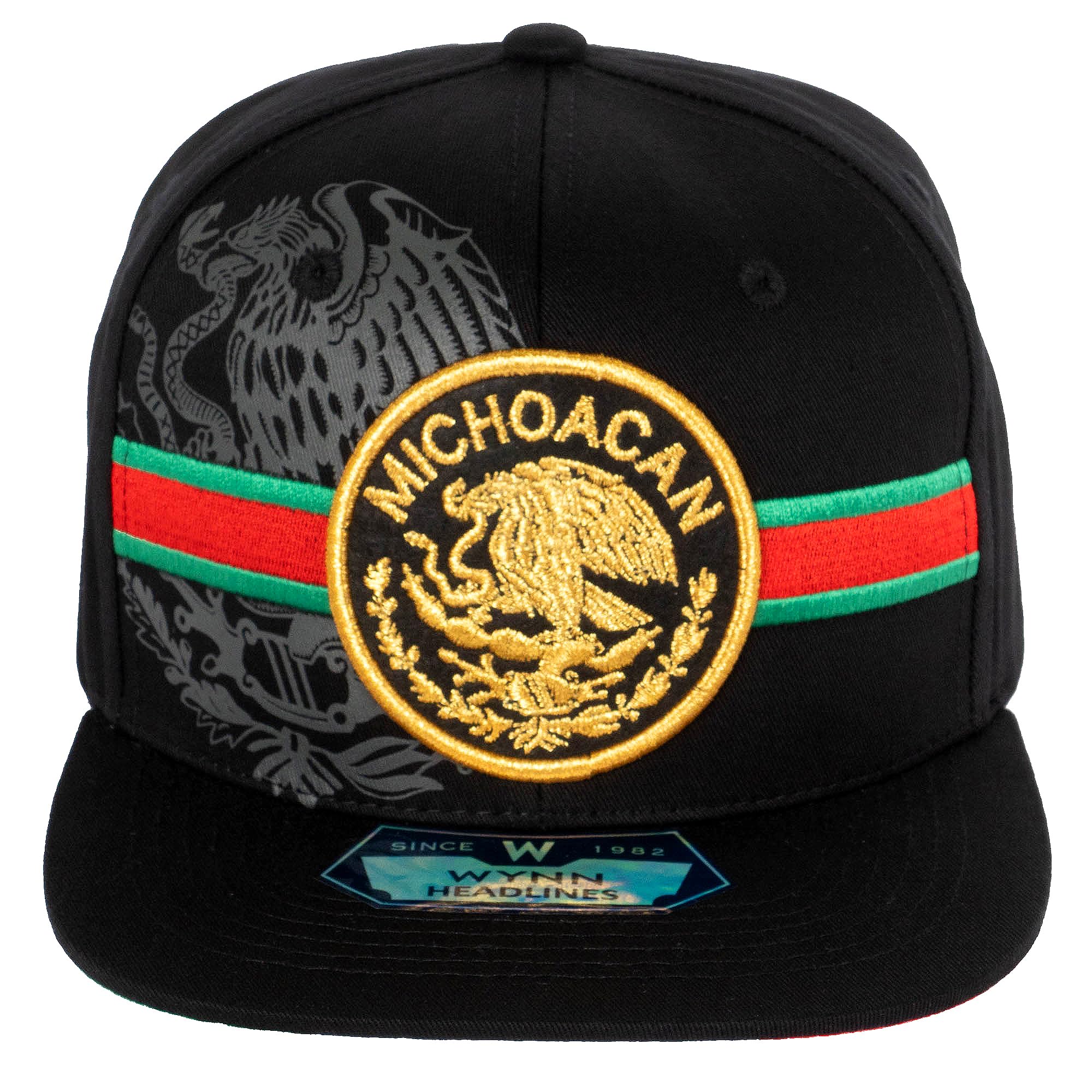 Mexican Hat Mexico State Federal Name Embroidered Snapback Flat Bill Baseball Cap (State-Michoacan) Black