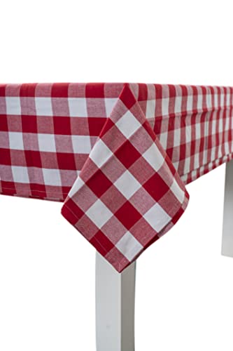 WHITEWRAP Buffalo Check Tablecloth |Red and White|60”x90”| Indoor Outdoor, Restaurant, Hotel Quality| Gingham Table décor | Table Protector for Picnic, Party and Dinner| Tabletop Washable Farmhouse