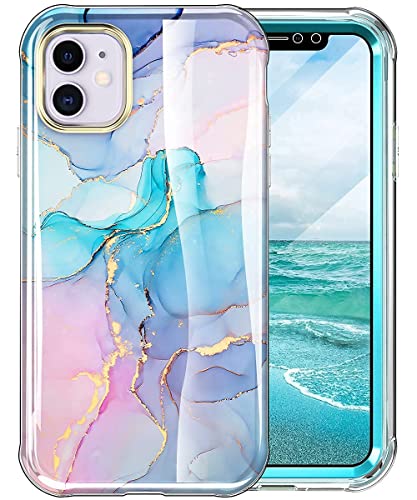 DT Series Case for iPhone 11 Case Built with Screen Protector, Lightweight and Stylish Full Body Shockproof Protective Rugged TPU Case for Apple iPhone 11 6.1inch(Marble)