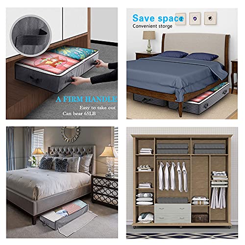 225L Large Capacity Underbed Storage Containers Set of 3 ,with 4 Reinforced Handle Thick Fabric for Comforters, Blankets, Bedding,Clothing , Clear Window(Dark gray)