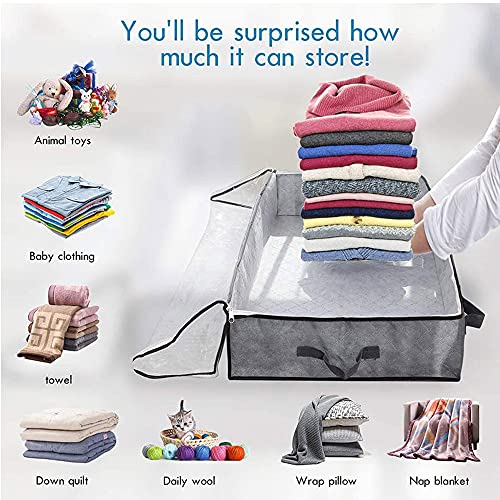 225L Large Capacity Underbed Storage Containers Set of 3 ,with 4 Reinforced Handle Thick Fabric for Comforters, Blankets, Bedding,Clothing , Clear Window(Dark gray)