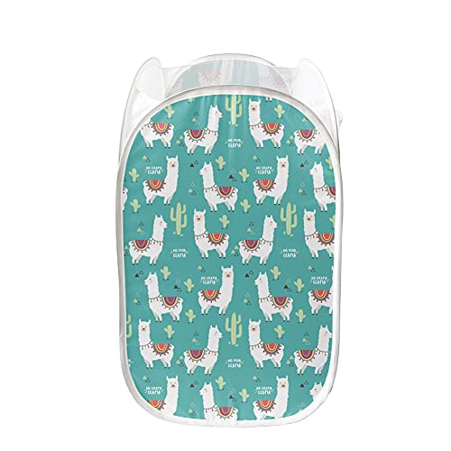 LedBack Alpaca Llama Cactus Mesh Popup Laundry Hamper with Side Pocket,Foldable Laundry Basket,Collapsible Dirty Clothes Hamper for Bedroom College Dormitory
