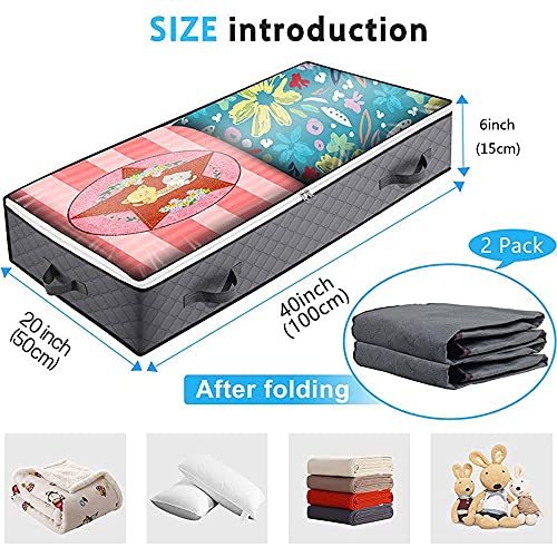 225L Large Capacity Underbed Storage Containers Set of 3 ,with 4 Reinforced Handle Thick Fabric for Comforters, Blankets, Bedding,Clothing , Clear Window(Dark gray)