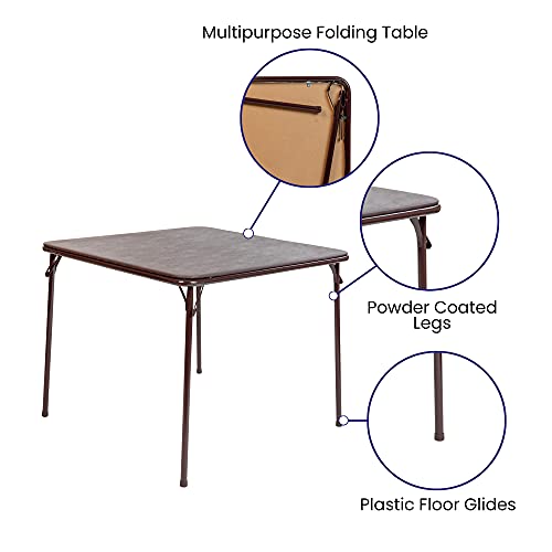 Flash Furniture Folding Card Table - Brown Foldable Card Table Square - Portable Table with Collapsible Legs