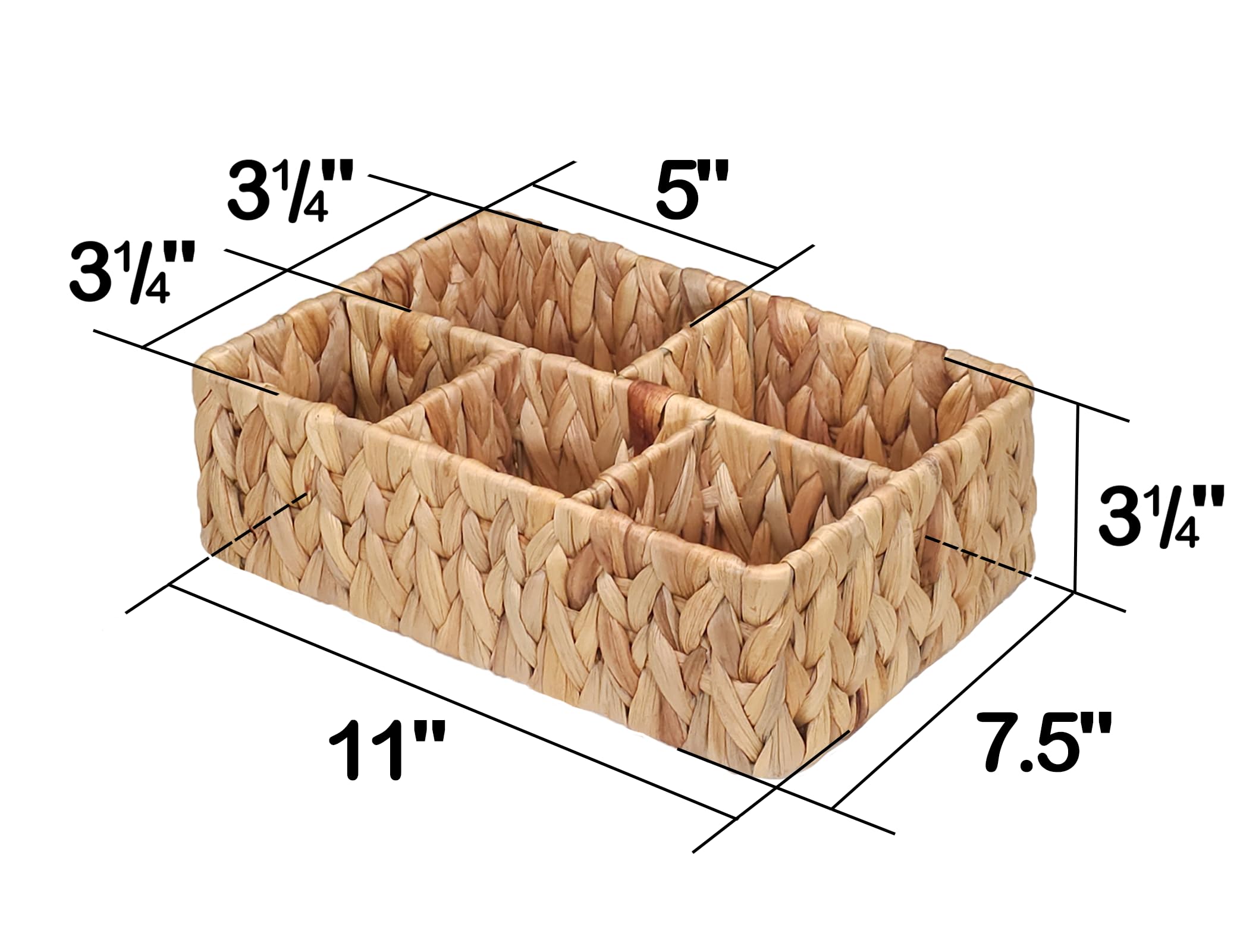 Ellinia Wicker Coffee Station Desk Coffee Pod Organizer, Divided Storage Basket Container with 5 Sections, Water Hyacinth Baskets, Tea Bag/Sugar Packet Holder, Basket for Drawer Organizing