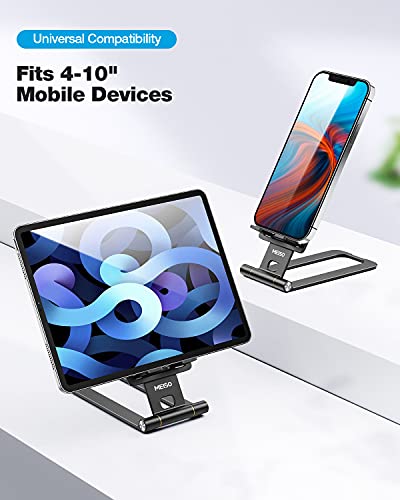 MEISO Cell Phone Stand, Fully Foldable Phone Holder for Desk, Desktop Mobile Phone Cradle Dock Compatible with iPhone, Samsung Galaxy, iPad Mini, Tablets Up to 10” (Black)