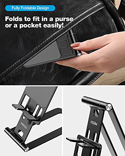 MEISO Cell Phone Stand, Fully Foldable Phone Holder for Desk, Desktop Mobile Phone Cradle Dock Compatible with iPhone, Samsung Galaxy, iPad Mini, Tablets Up to 10” (Black)