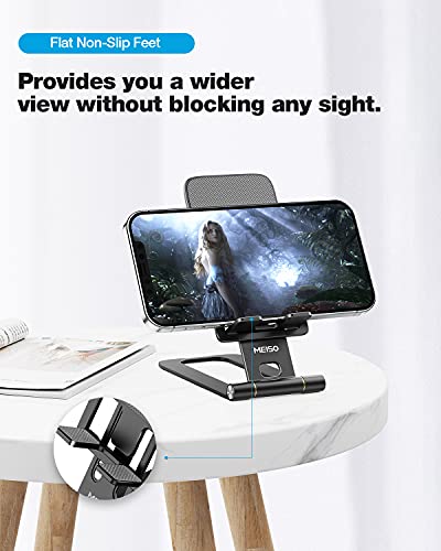 MEISO Cell Phone Stand, Fully Foldable Phone Holder for Desk, Desktop Mobile Phone Cradle Dock Compatible with iPhone, Samsung Galaxy, iPad Mini, Tablets Up to 10” (Black)