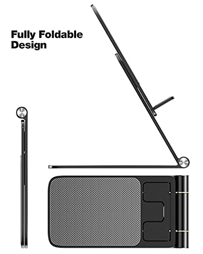 MEISO Cell Phone Stand, Fully Foldable Phone Holder for Desk, Desktop Mobile Phone Cradle Dock Compatible with iPhone, Samsung Galaxy, iPad Mini, Tablets Up to 10” (Black)