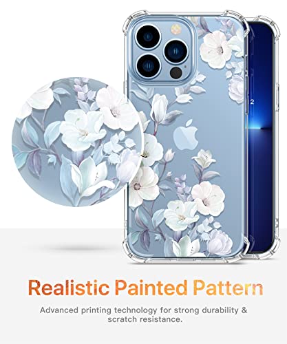 GVIEWIN for iPhone 13 Pro Case with Screen Protector & Camera Lens Protector, [10FT Military Grade Drop Protection] Clear Shockproof Slim Fit Floral Phone Case for Women Girls 6.1" (Hibiscus)