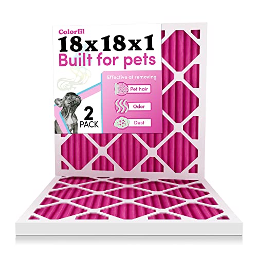 18x18x1 Air Filter by Colorfil | Color Changing Filters Designed for Cat and Dog Odor | MERV 8 Filter | Air FIlter 18x18x1 | Air Conditioner Filter | HVAC Filter for Pet Hair | 18x18 Air Filter 2 pack