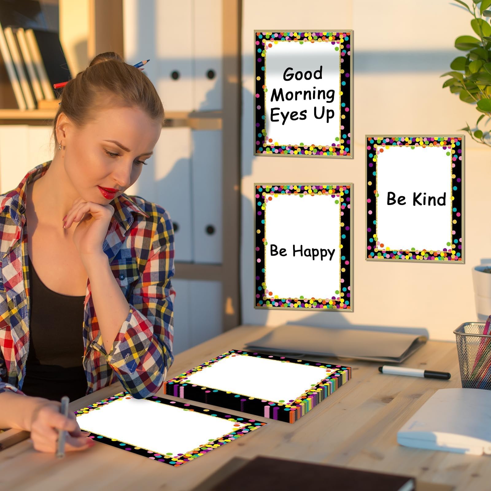 100 Sheets Back to School Confetti Black Stationery 8.5x11 Computer Border Printer Paper, Letterhead Paper for Teacher Printing Writing Letters, School Printer Supplies for Kids Home Family