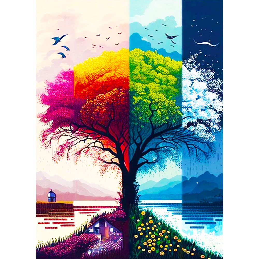 Mowana Diamond Art Kits for Adults Four Season Tree of Life Diamond Painting Full Drill 5d Diamond Painting Kits for Adults for Home Wall Decor (15.7x11.8inch)