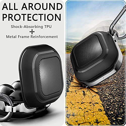 HALLEAST for Galaxy Buds 2 Pro Case 2022/ Galaxy Buds 2 Case 2021/ Galaxy Buds Pro Case 2021/ Galaxy Buds Live Case 2020, TPU Cover Metal Alloy Carrying Case with Carabiner, Black Graphite