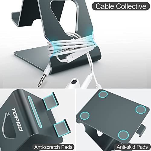 Cell Phone Stand (Black & Grey), Phone Dock, Cradle, Holder, Aluminum Desktop Cellphone Stand with Cable Collective for Office Desk, Bedside Table Compatible with iPhone 12 11 Pro Max