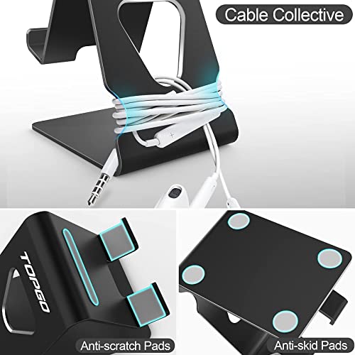 Cell Phone Stand (Black & Grey), Phone Dock, Cradle, Holder, Aluminum Desktop Cellphone Stand with Cable Collective for Office Desk, Bedside Table Compatible with iPhone 12 11 Pro Max
