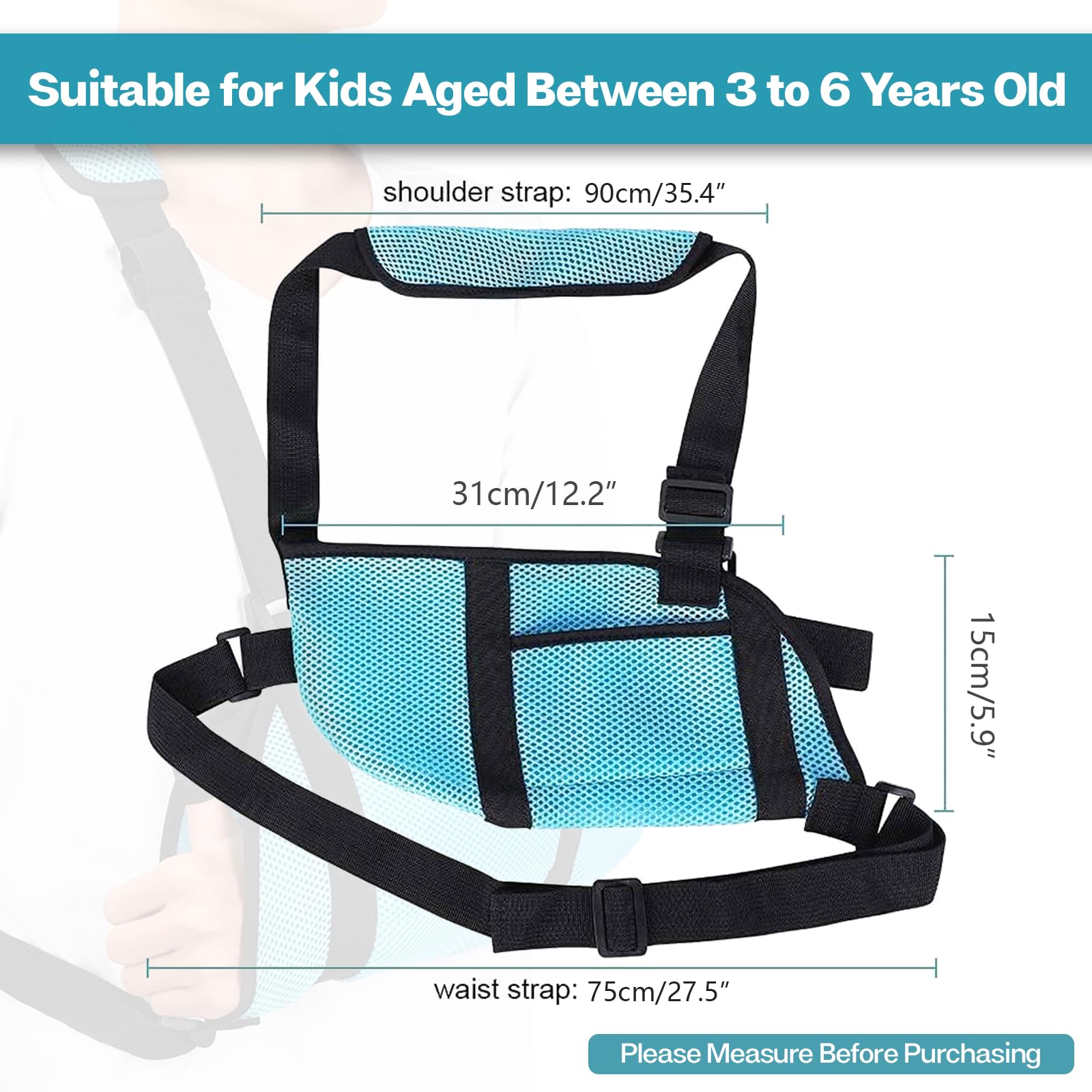 Haosie Arm Sling for Kid, Arm Support Sling Medical Child Arm Sling with Waist Strap, Padded Children Arm Support Sling Shoulder Immobilizer for Broken Elbow, Left or Right Arm