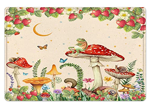 Red Strawberry Bathroom Rug Green Frog Butterfly Floral Green Plant Mushroom Bath Mat Moon Beige Doormat Non Slip Memory Foam Super Absorbent Floor Mats,24x16 Inch