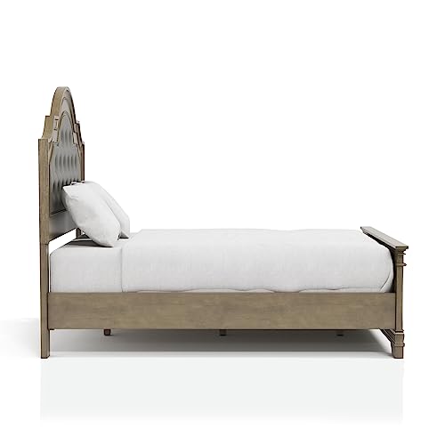 Furniture of America Apollinarius Transitional Wood 3-Piece Set, Tufted Headboard King-Size Bed and 3-Drawer Nightstand for Bedroom, Antique Warm Gray