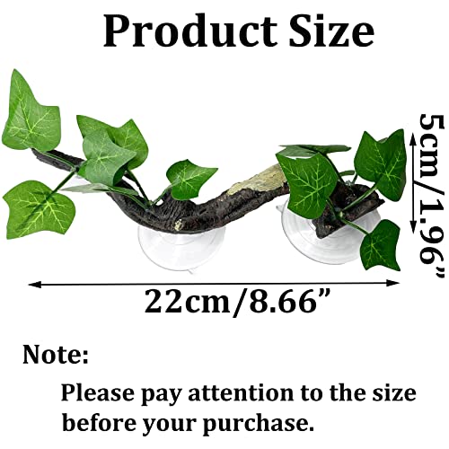 PINVNBY Reptile Corner Branch Resin Climb Tree Branch Decor with Leaves Terrarium Plant Decoration with Suction Cup Gecko Plant Ornament for Amphibian Lizard Snake Climbing