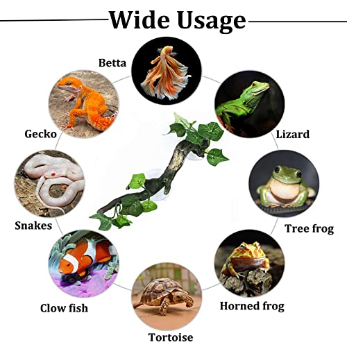 PINVNBY Reptile Corner Branch Resin Climb Tree Branch Decor with Leaves Terrarium Plant Decoration with Suction Cup Gecko Plant Ornament for Amphibian Lizard Snake Climbing