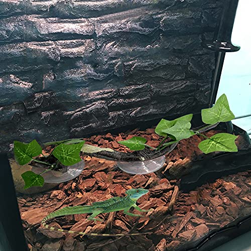 PINVNBY Reptile Corner Branch Resin Climb Tree Branch Decor with Leaves Terrarium Plant Decoration with Suction Cup Gecko Plant Ornament for Amphibian Lizard Snake Climbing