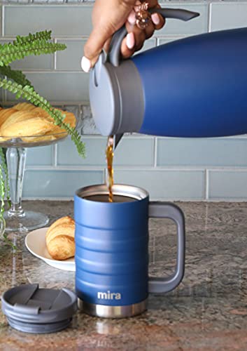 MIRA Vacuum Insulated Coffee Mug with Handle, 14oz Stainless Steel Tea Coffee Travel Mug, Double Wall Reusable thermal Coffee Cup with Lid, Admiral Blue