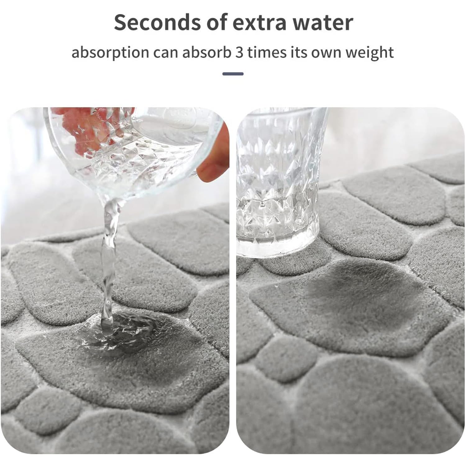 YIHOUSE Memory Foam Runner Rug, Cobblestone Bathroom Runner Rugs Super Water Absorbent Bath Mats for Bathroom Machine Washable Bath Rugs Runner for Hallway Bedroom Laundry Room(24 x 47,Light Gray)