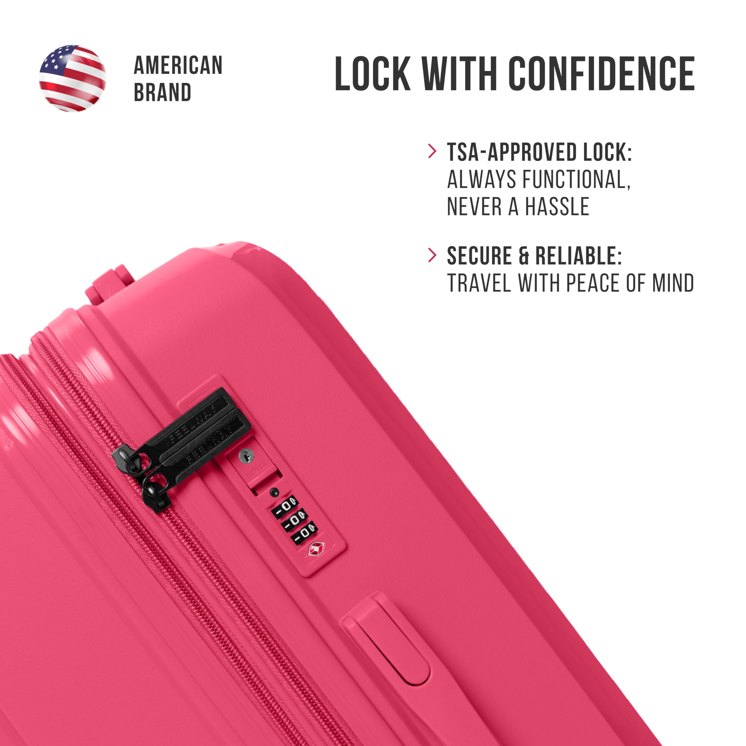 Feelway Travel 3-Piece Hard Side Luggage Set Durable, Expandable Design with 360° Double Spinner Wheels, TSA Lock, Telescopic Handle, Secure Zipper (Pink, Set of 3 (20", 24", 28"))