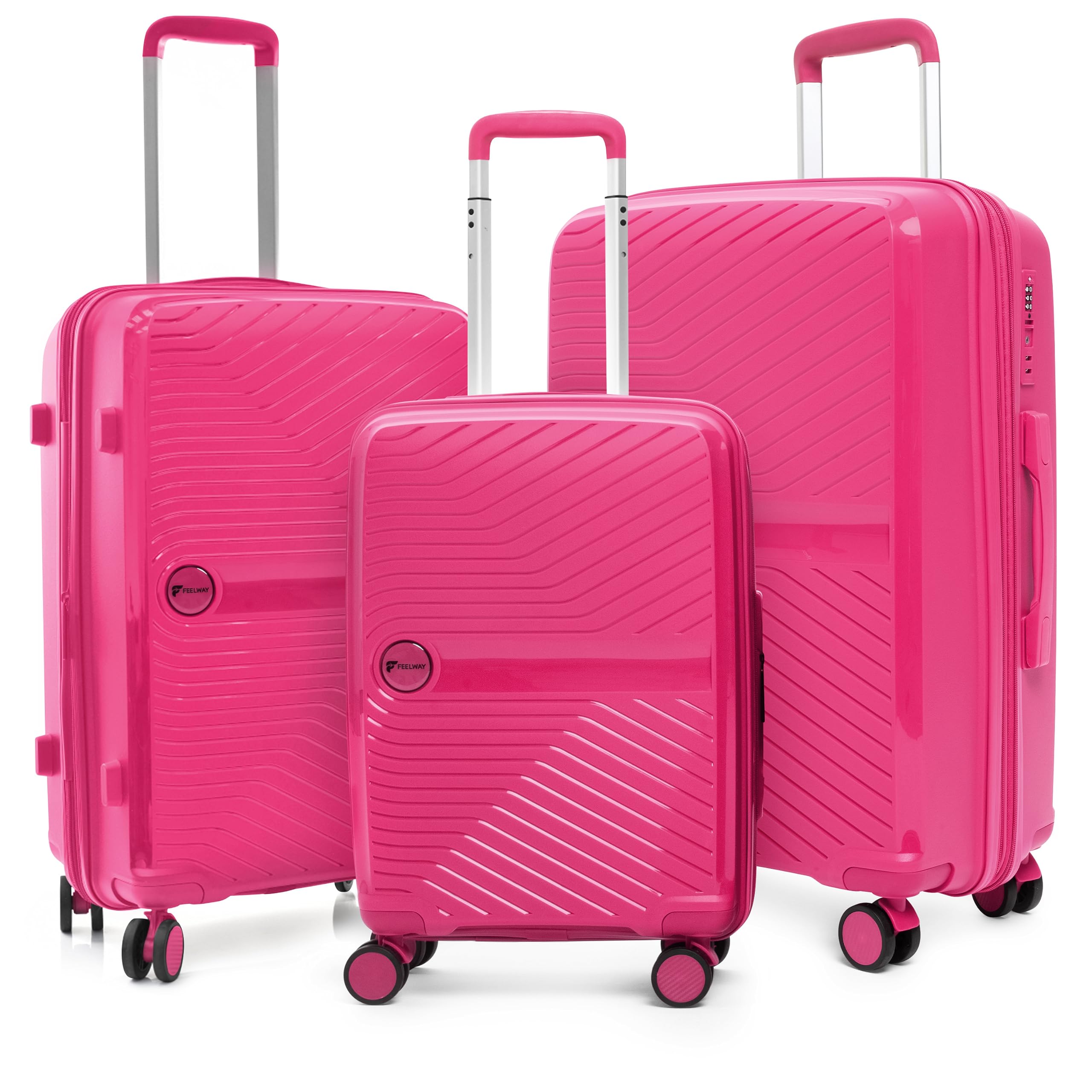 Feelway Travel 3-Piece Hard Side Luggage Set Durable, Expandable Design with 360° Double Spinner Wheels, TSA Lock, Telescopic Handle, Secure Zipper (Pink, Set of 3 (20", 24", 28"))