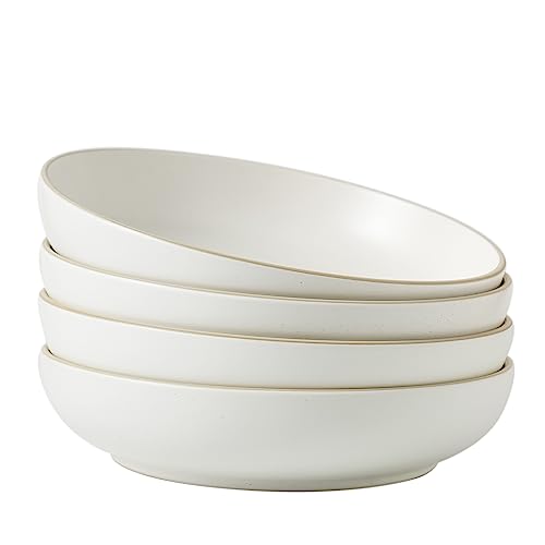 S&Q'S CERAMICS Large Serving Bowls Set of 4, 65 Ounce Large Salad Bowls,10'' Ceramic Wide Shallow Bowl Plates, Big Serving Dishes for Party, Entertaining, Microwave Safe (Glazed Matte Off-White)